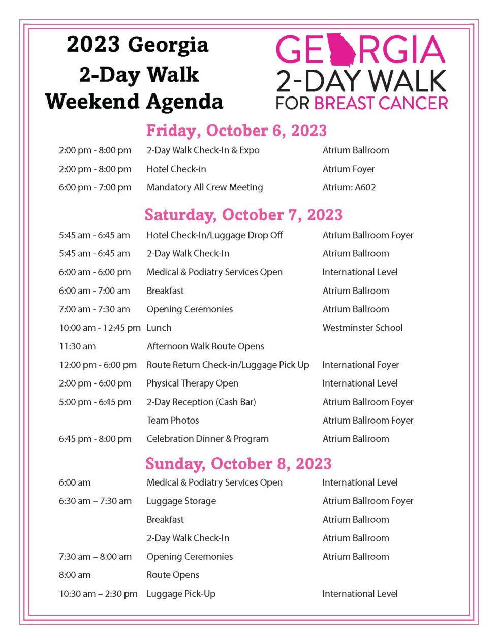 2023 Walk Weekend Agenda - Georgia Alliance for Breast Cancer